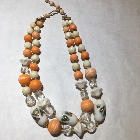 Vintage | Jewelry | Vintage Orange White Multi Strand Bead Necklace ...